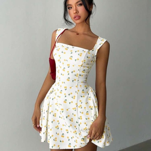 Rebellious Rose | Dresses | Aloruh Womens Cherry Print Square Neck Mini ...